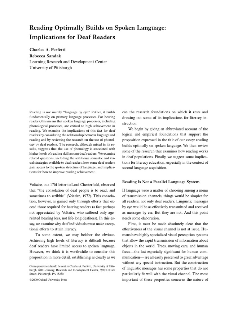 Reading Optimally Builds On Spoken Language: Implications For Deaf ...