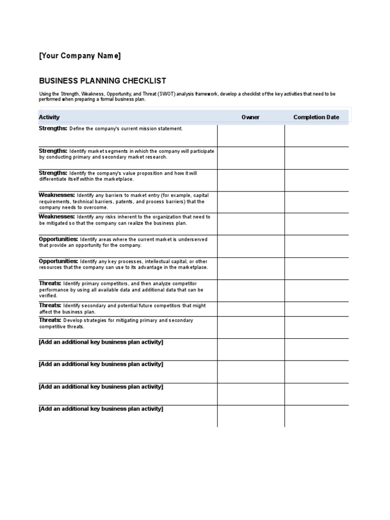 Business Plan Checklist | PDF