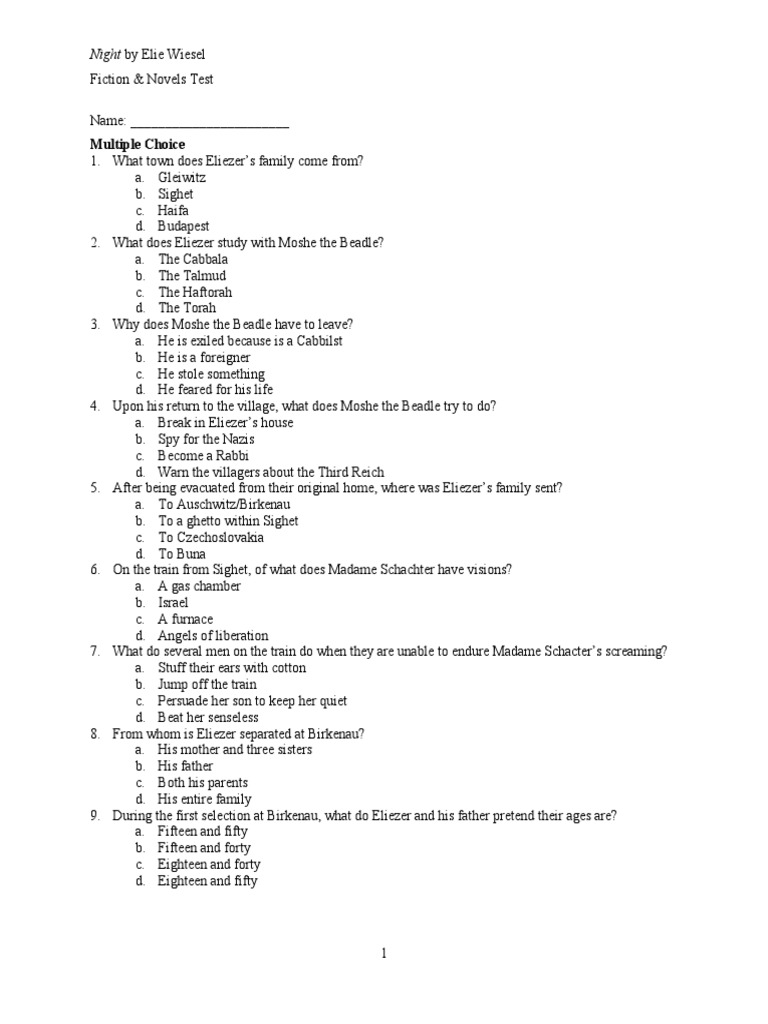 Multiple Choice: Night by Elie Wiesel | PDF | Jews And Judaism