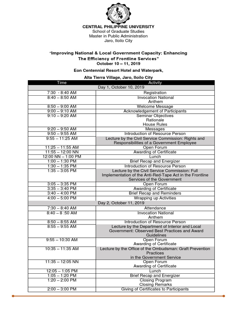 Schedule of Activities | PDF | Public Sphere | Government