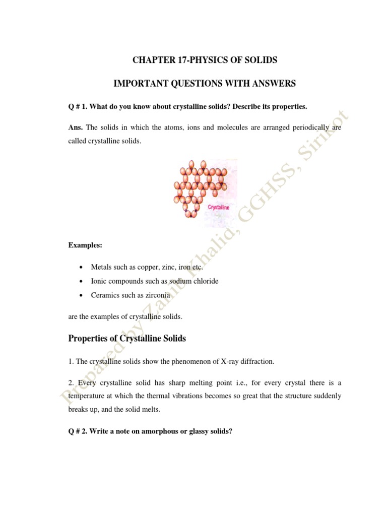 Chapter 17-Physics of Solids Important Questions With Answers | PDF ...