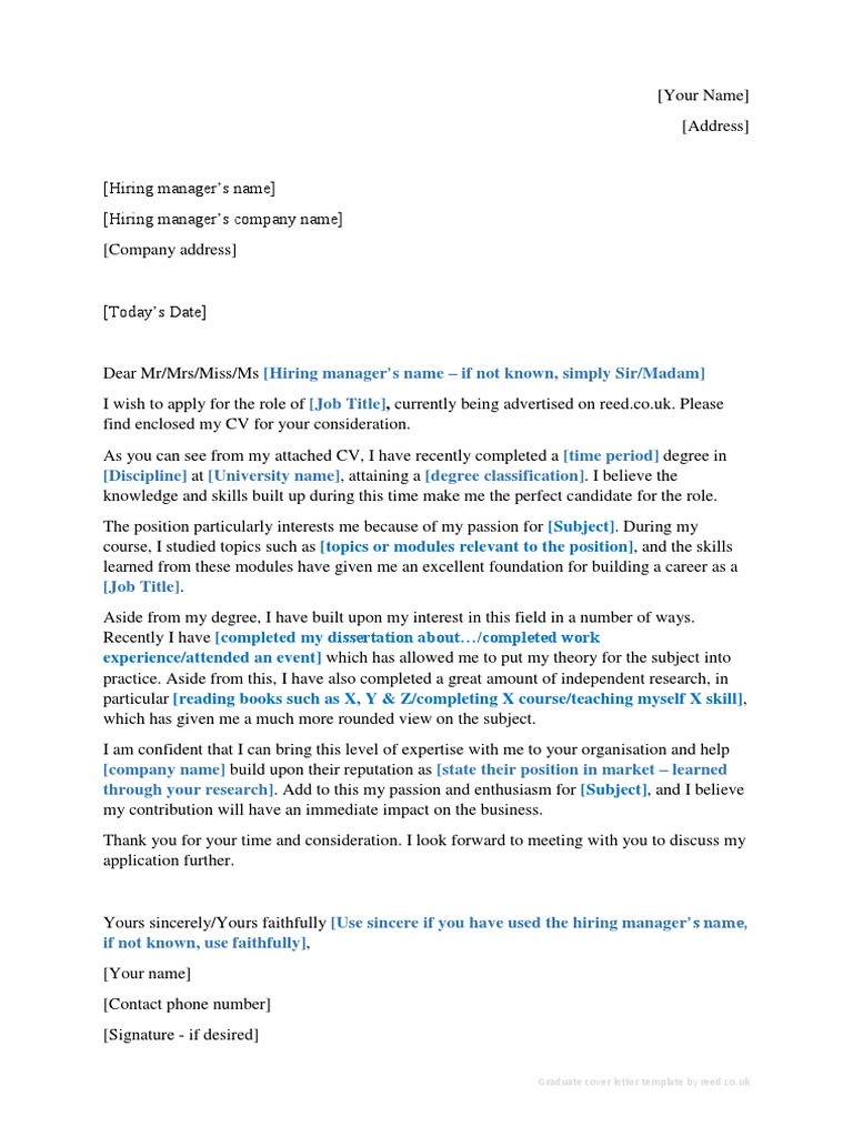Graduate Cover Letter Template | PDF