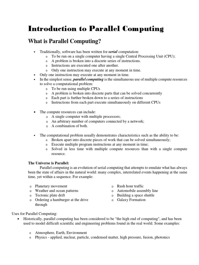 Lecture Parallel Computing Pdf Parallel Computing Central Processing Unit