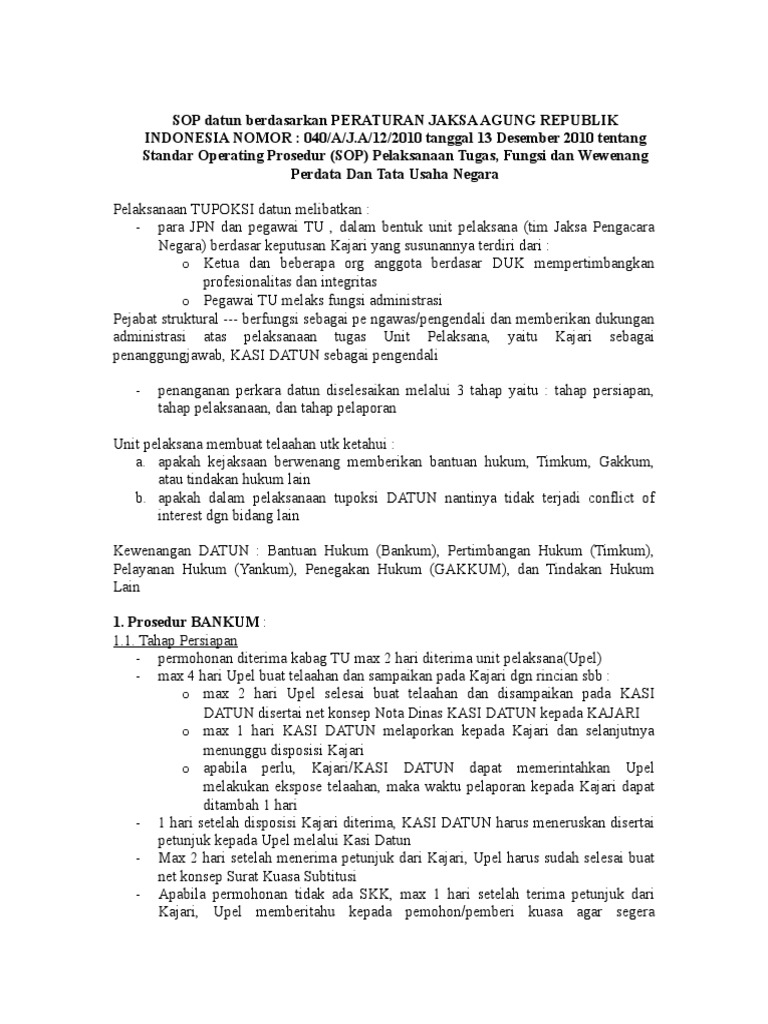 SOP Pelaksanaan Tugas DATUN | PDF