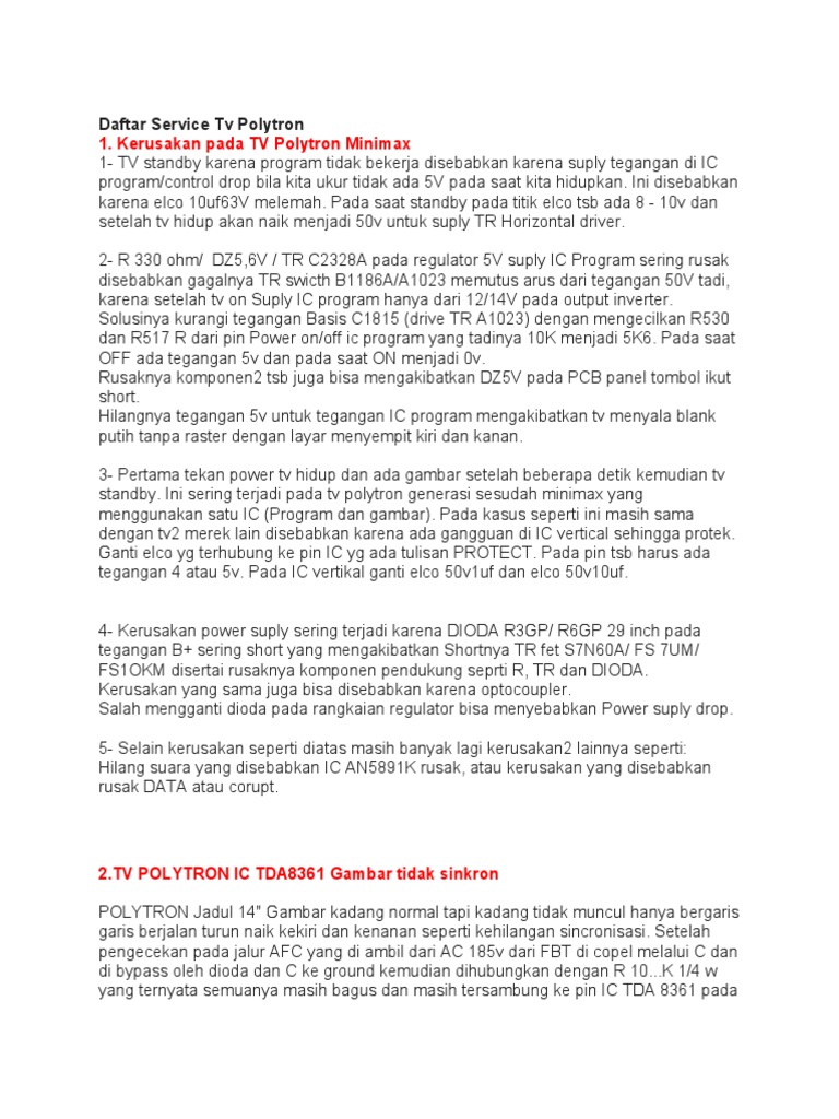 Daftar Service TV Polytron | PDF