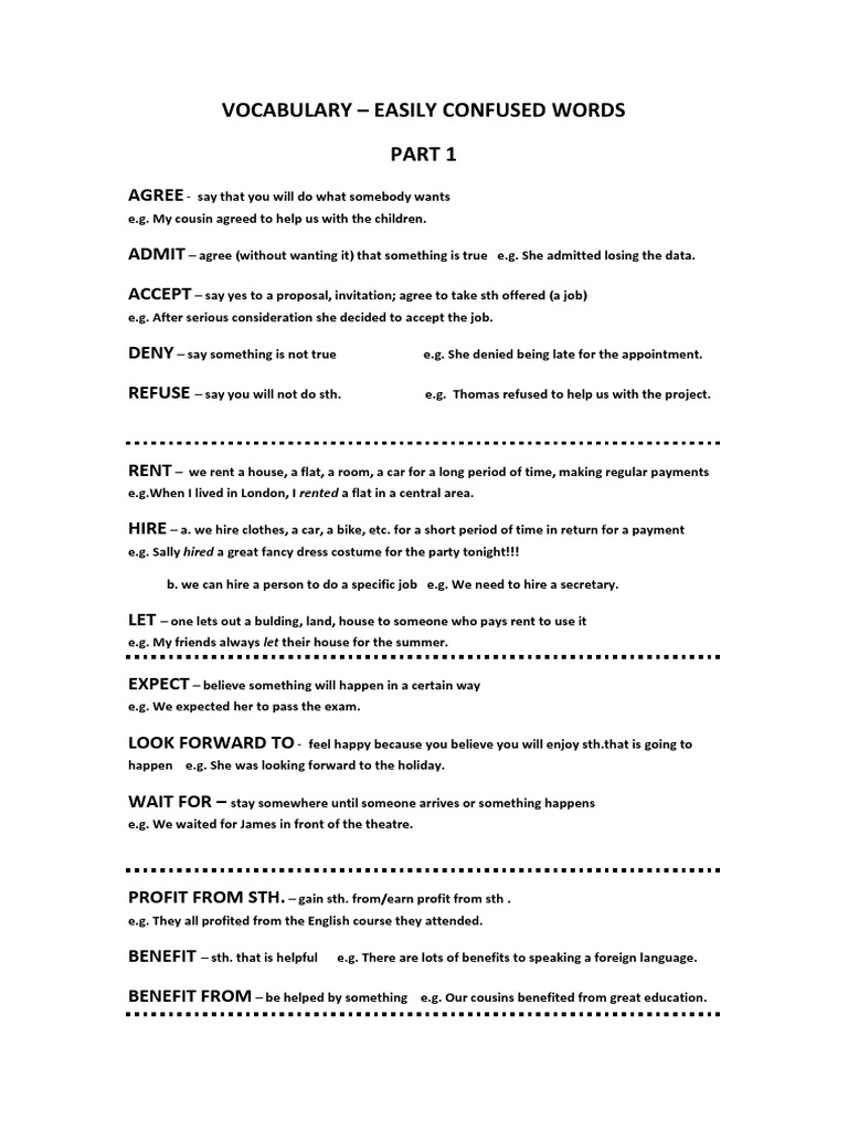 FCE Vocabulary: Easily Confused Words | PDF | Fee | Salary
