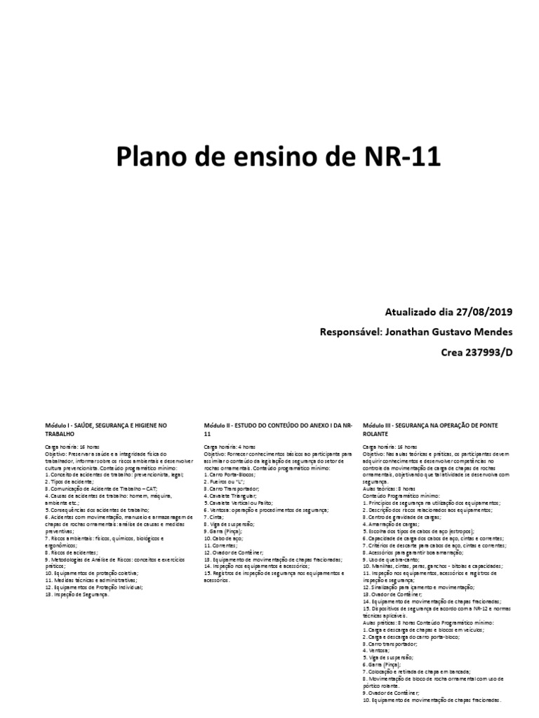 Plano de Aula NR-11 | PDF | Natureza