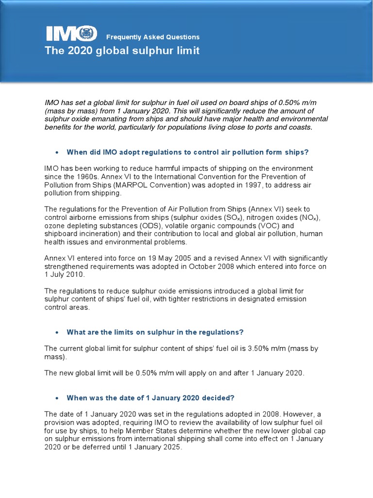 IMO Guidelines For Sulphur Cap | PDF | Pollution | Natural Environment