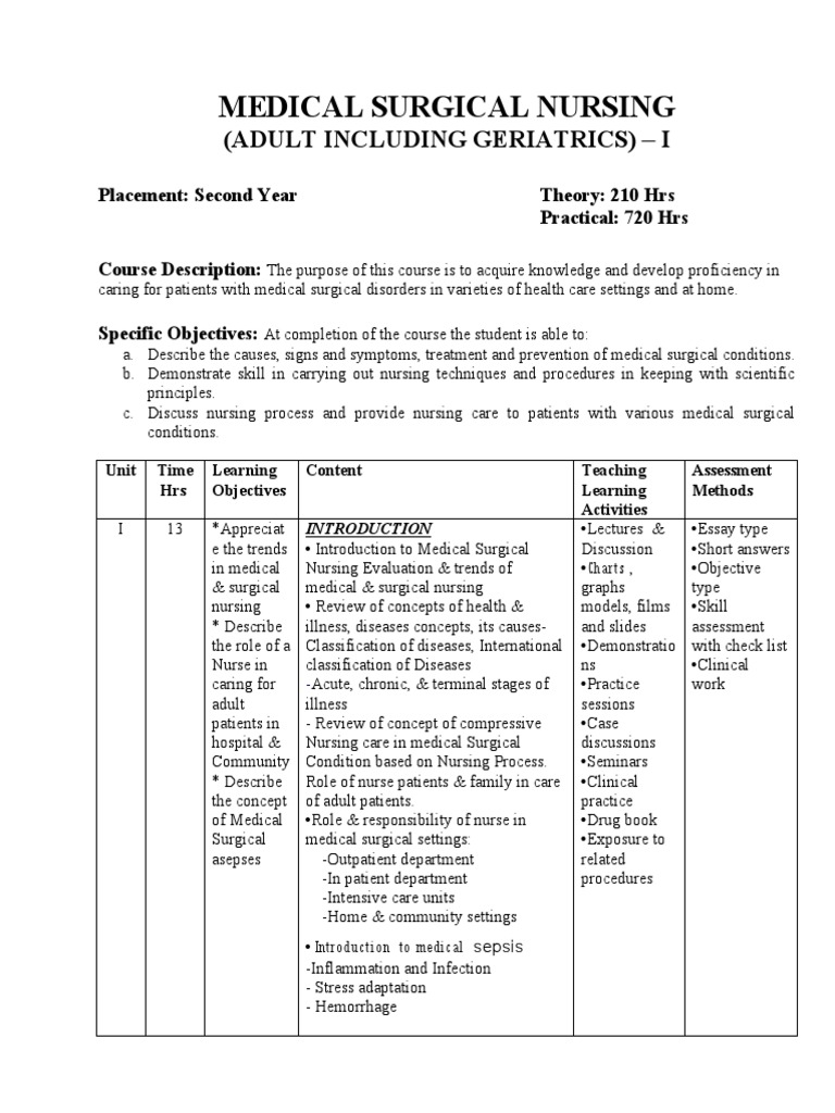 Medical Surgical Nursing Course Overview | PDF | Surgery | Medical ...