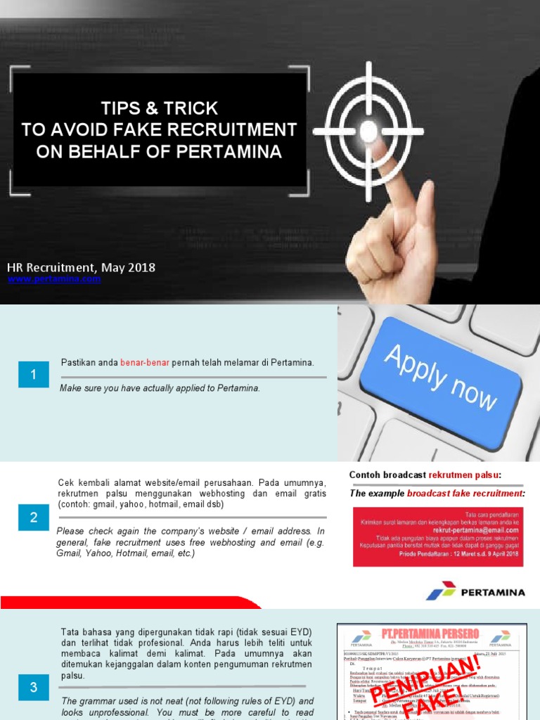 Tips and Trick To Avoid Fake Recruitment On Behalf of PERTAMINA | PDF ...