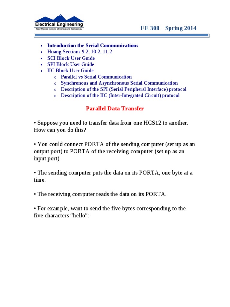 Introduction The Serial Communications: Parallel Data Transfer | PDF ...