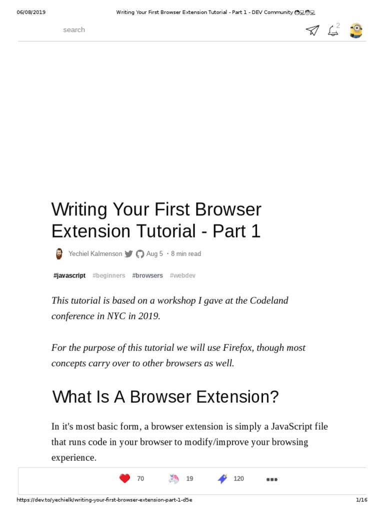 Writing Your First Browser Extension Tutorial | PDF | Java Script | Json