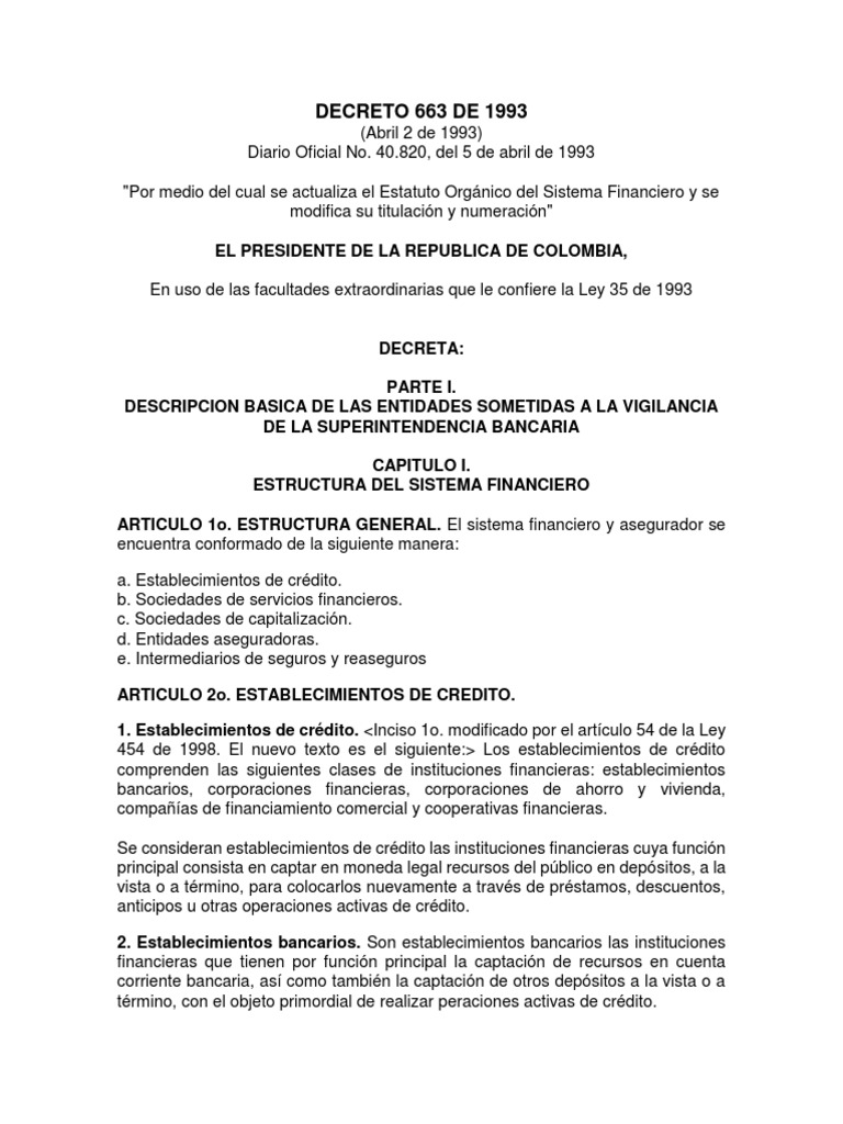 Decreto 663 de 1993 | PDF | Reaseguro | Seguro