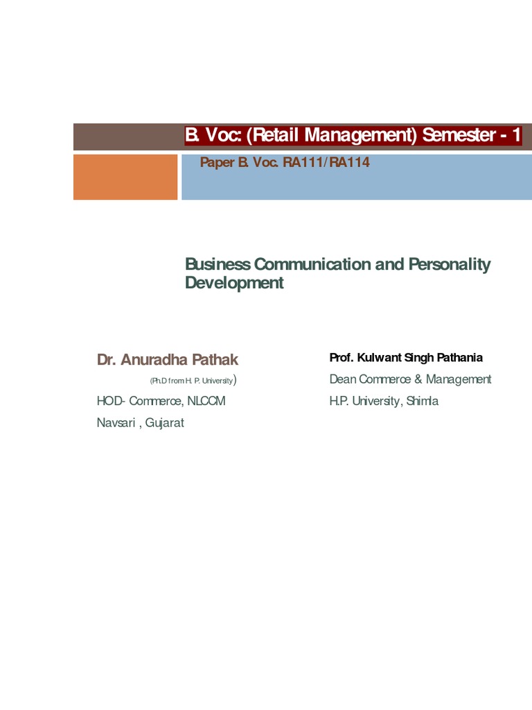 B.voc (Retail Management) Business Communication and Personality ...