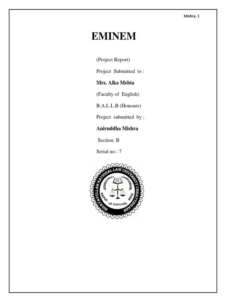 Eminem: (Project Report) Project Submitted To | PDF | Hip Hop Music ...