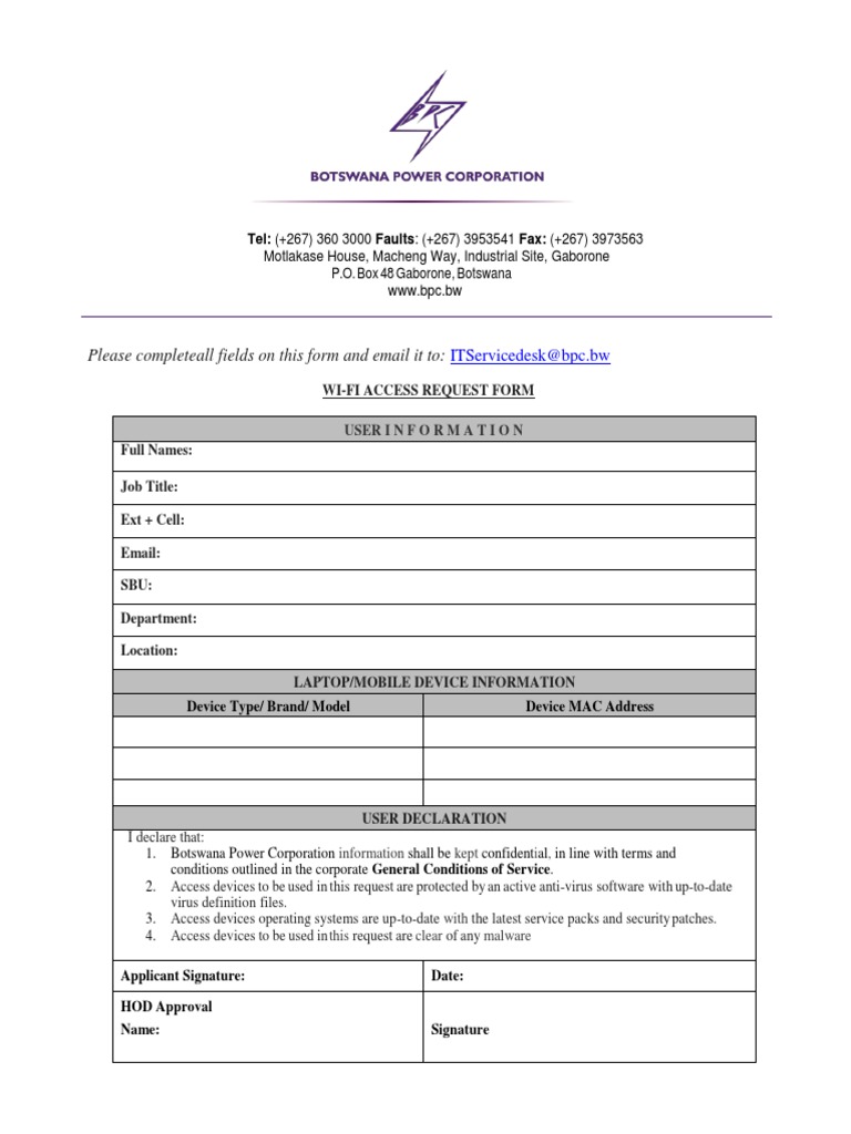 Wi-Fi Access Request Form-Modified | PDF