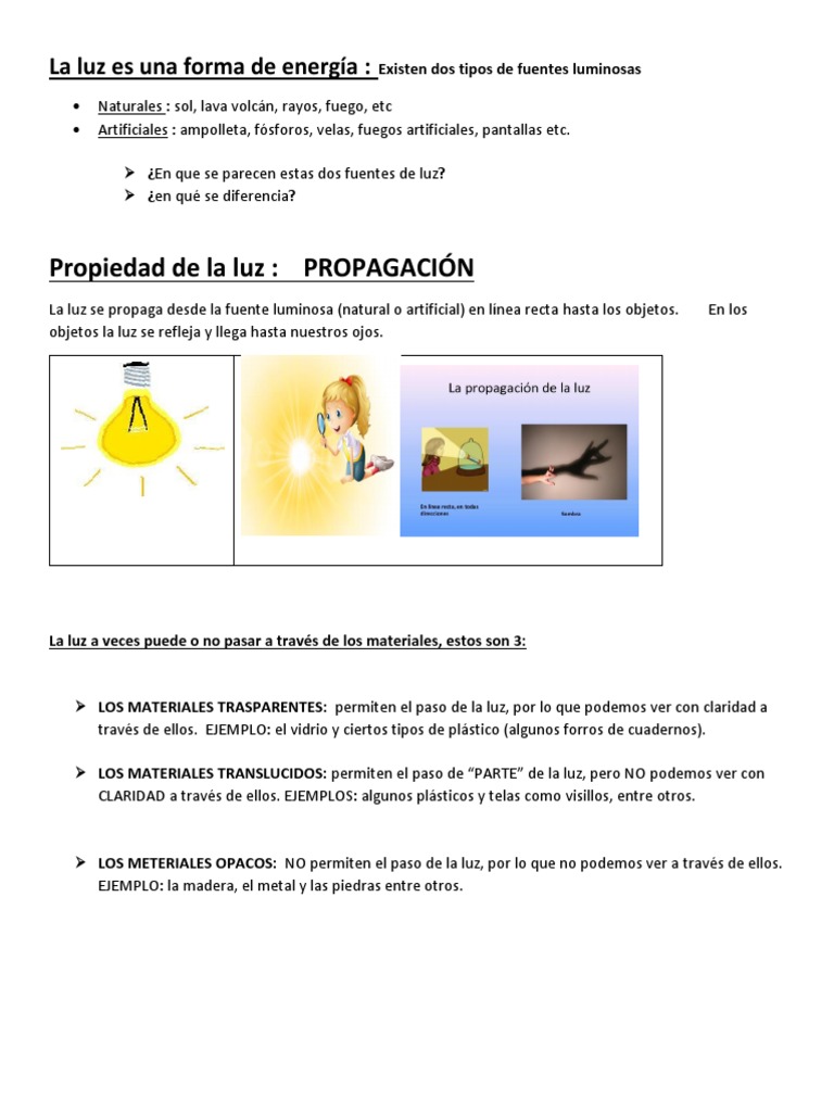 Luz y sonido: conceptos para niños | PDF | Sonido | Ligero
