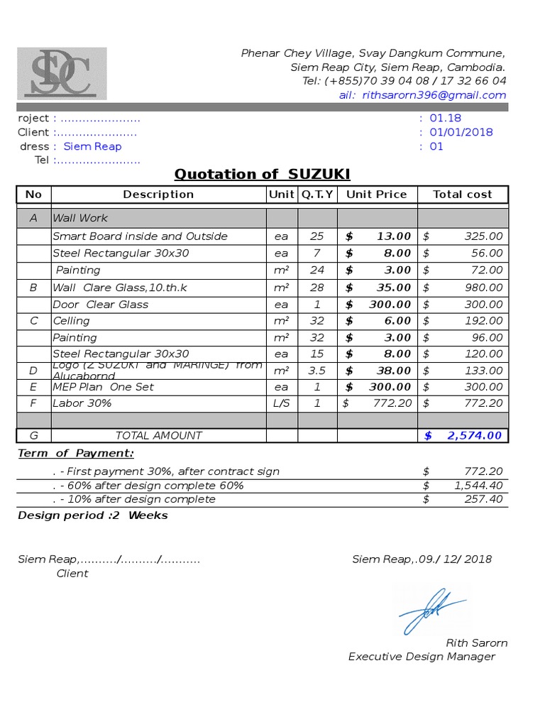 Quotation of SUZUKI:: .: 01.18: .: 01/01/2018: Siem Reap: 01: . | PDF ...