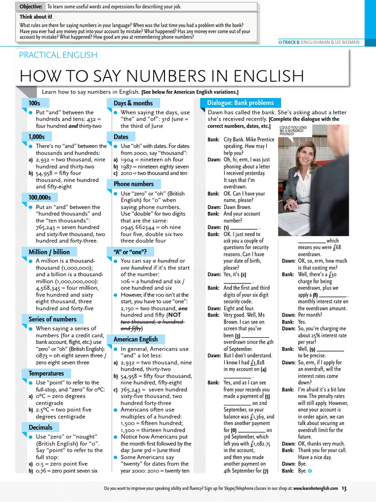 How To Say Numbers in English | Download Free PDF | Overdraft | Banking