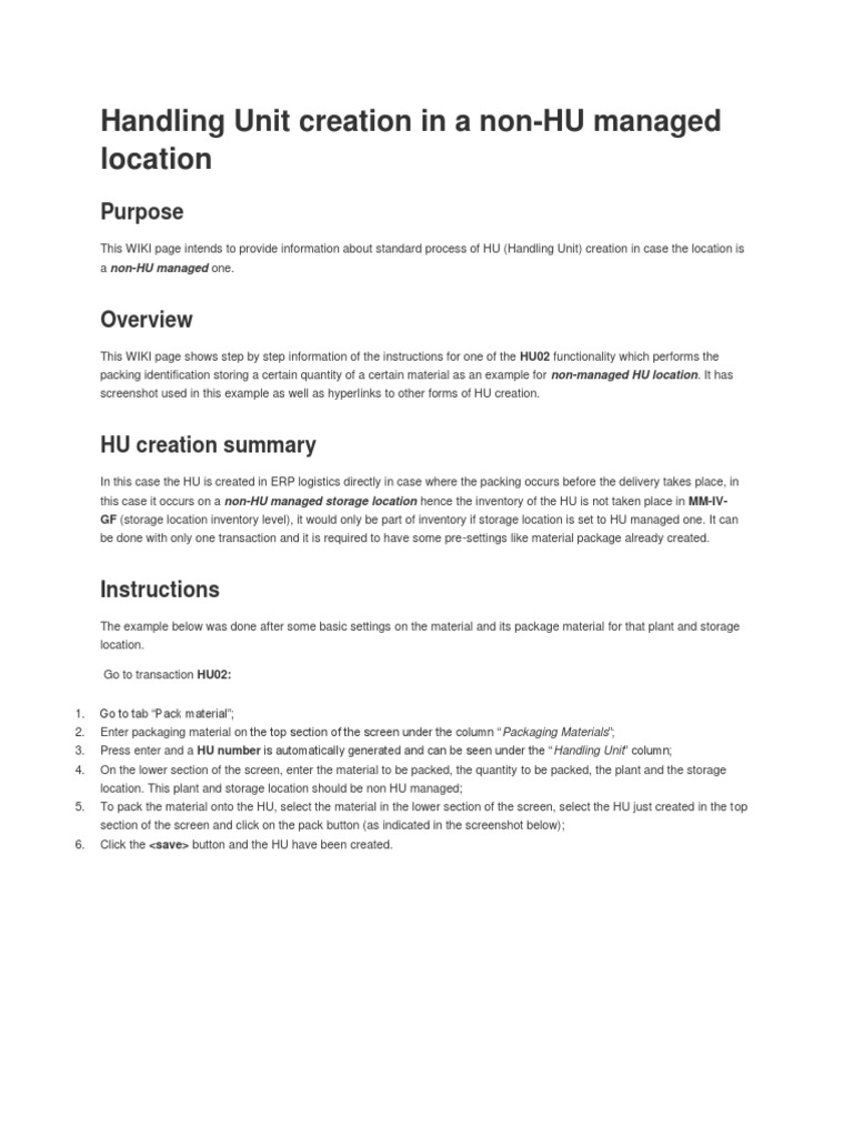 Handling Unit Creation in A Non-HU Managed Location | PDF | Warehouse ...