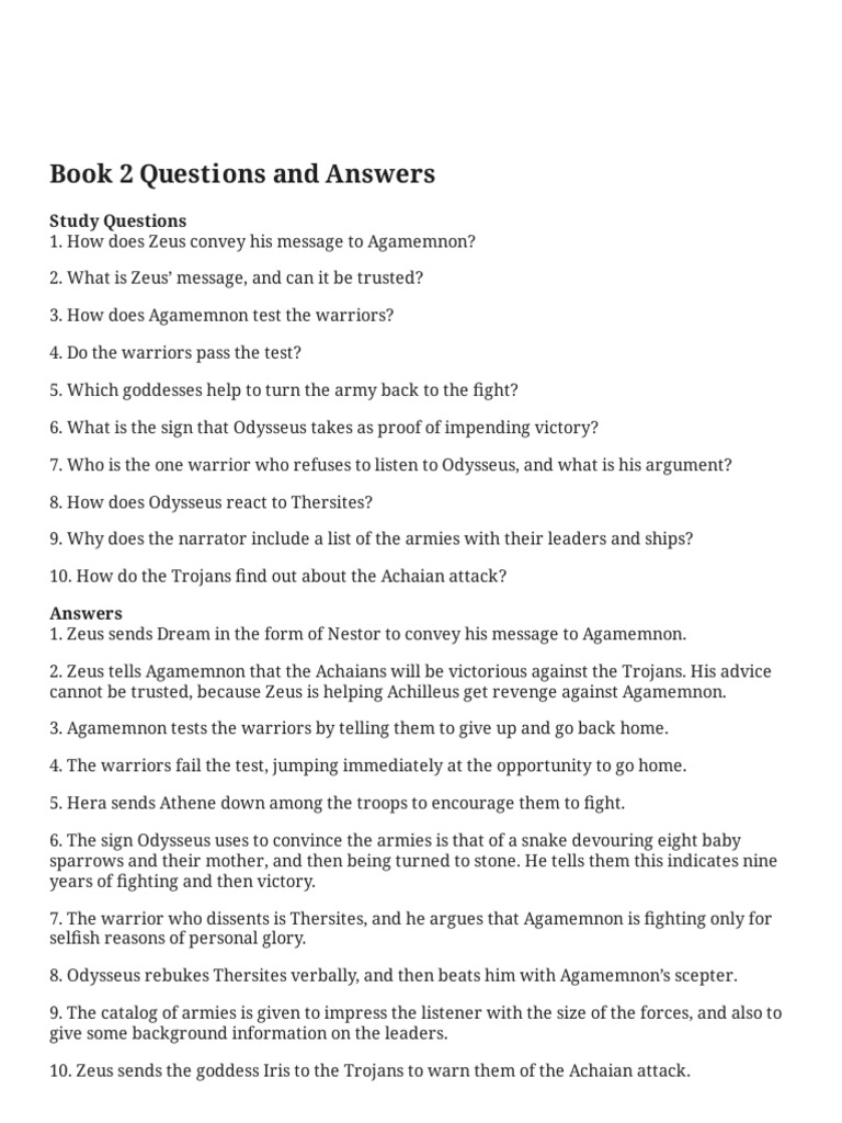 Iliad Book 2 Questions and Answers | PDF | History | Religion ...