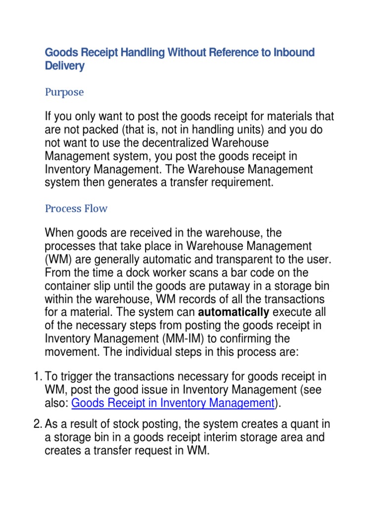 Automated Goods Receipt Handling Process in Warehouse Management ...