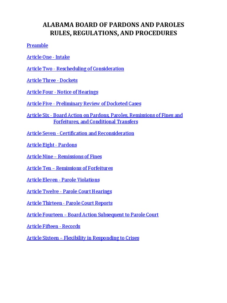 Operating - Rules Parole Probation Alabama | PDF | Pardon | Parole