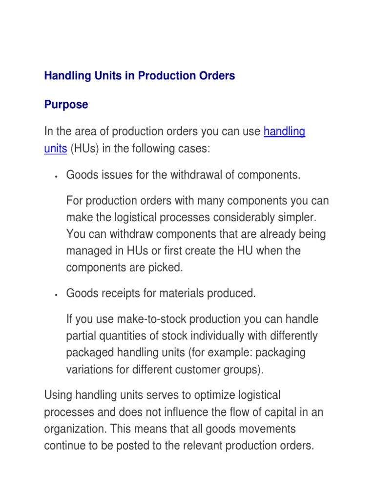 Handling Units in Production Orders | PDF | Business | Finance & Money ...