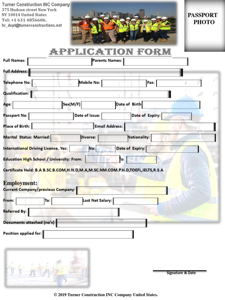 Construction Employment Application Template