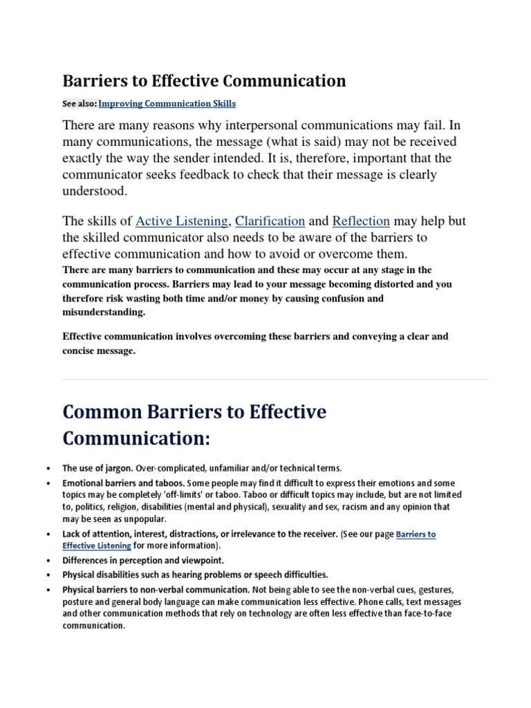 Barriers To Effective Communication | PDF | Interpersonal Communication ...