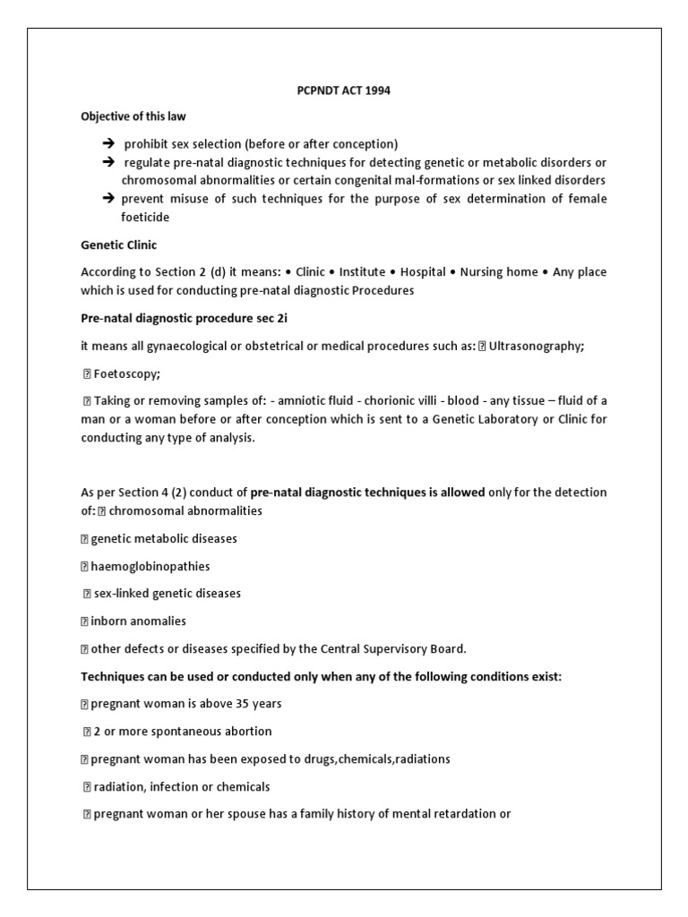 PCPNDT Act 1994 | PDF | Genetic Disorder | Clinical Medicine