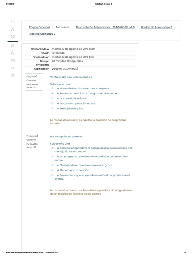 Resultados de la Práctica Calificada 2 sobre conceptos básicos de POO y manejo de excepciones ...