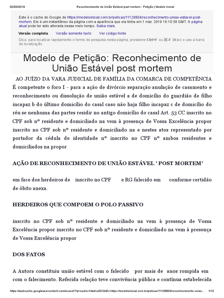 Reconhecimento de União Estável Post Mortem | União Estável | Pensão ...