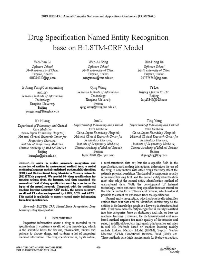Drug Specification Named Entity Recognition Base On BiLSTM-CRF Model PDF | PDF | Machine ...