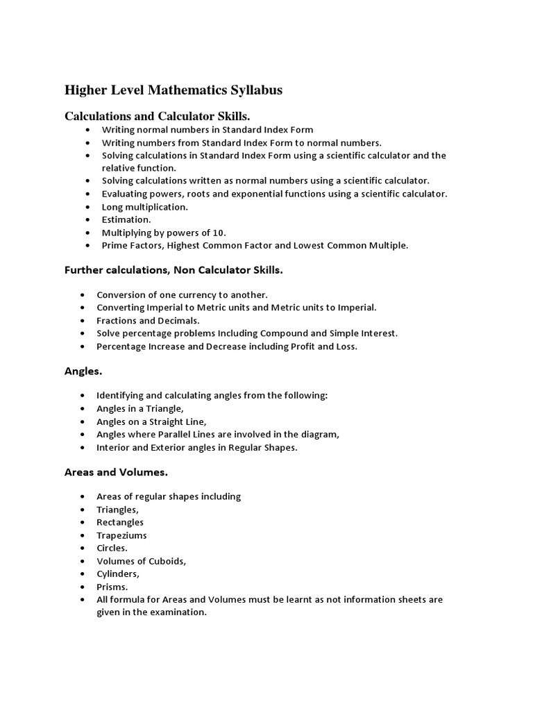 Higher Maths Syllabus GCSE | PDF | Area | Triangle