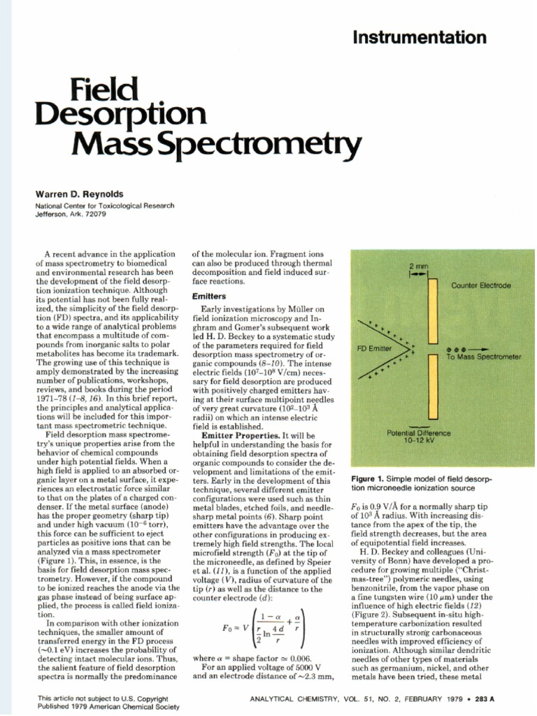 Field Desorption Mass Spectrometry 1979 | PDF | Mass Spectrometry | Ion