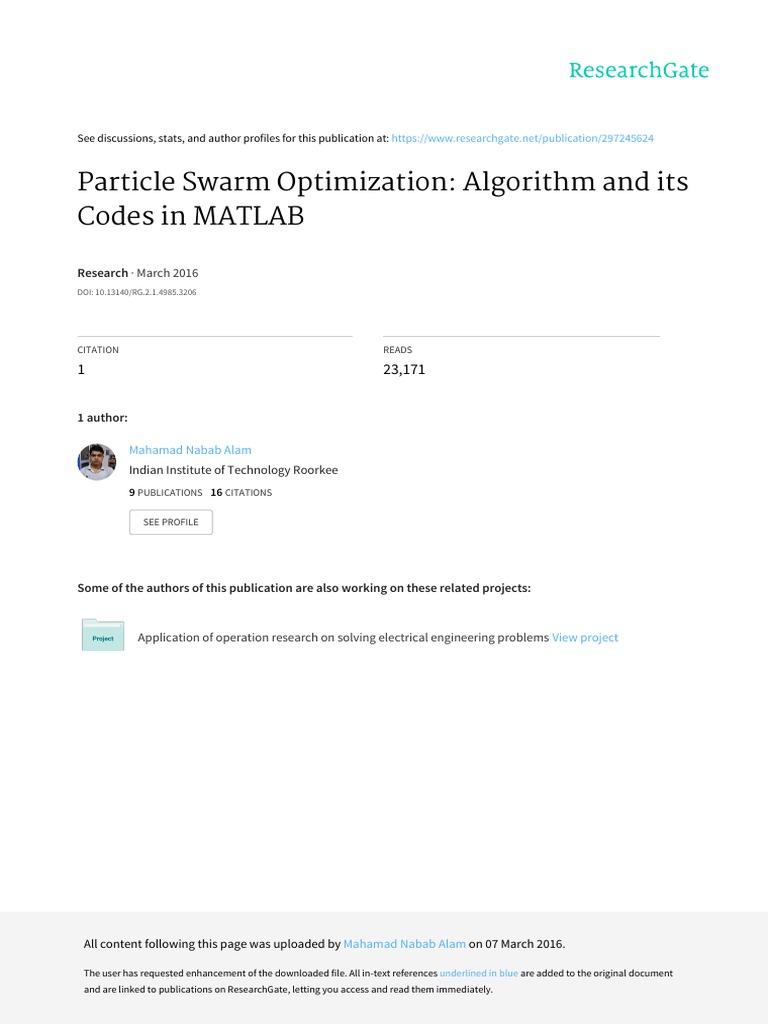 Particle Swarm Optimization Algorithm An Pdf Mathematical Optimization Applied Mathematics