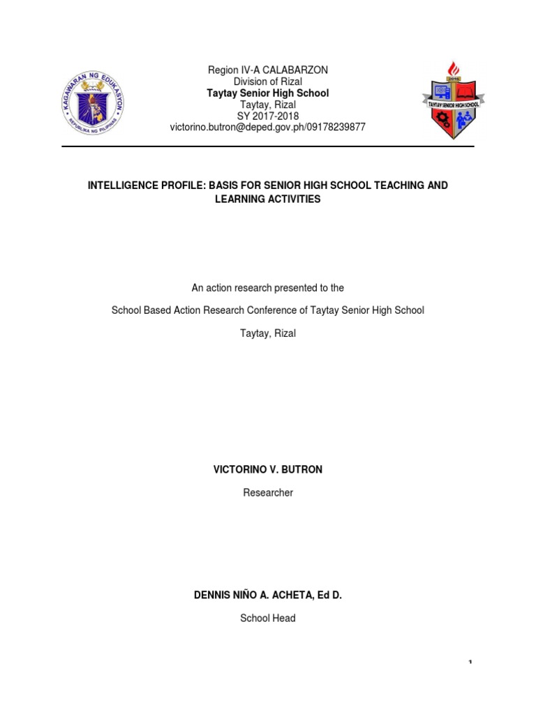 Intelligence Profile Basis For Senior Hi PDF | PDF | Teachers ...