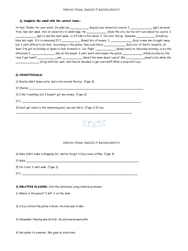 Repaso Global Ingles 1º Bach 2019 | PDF | Verb | Syntax