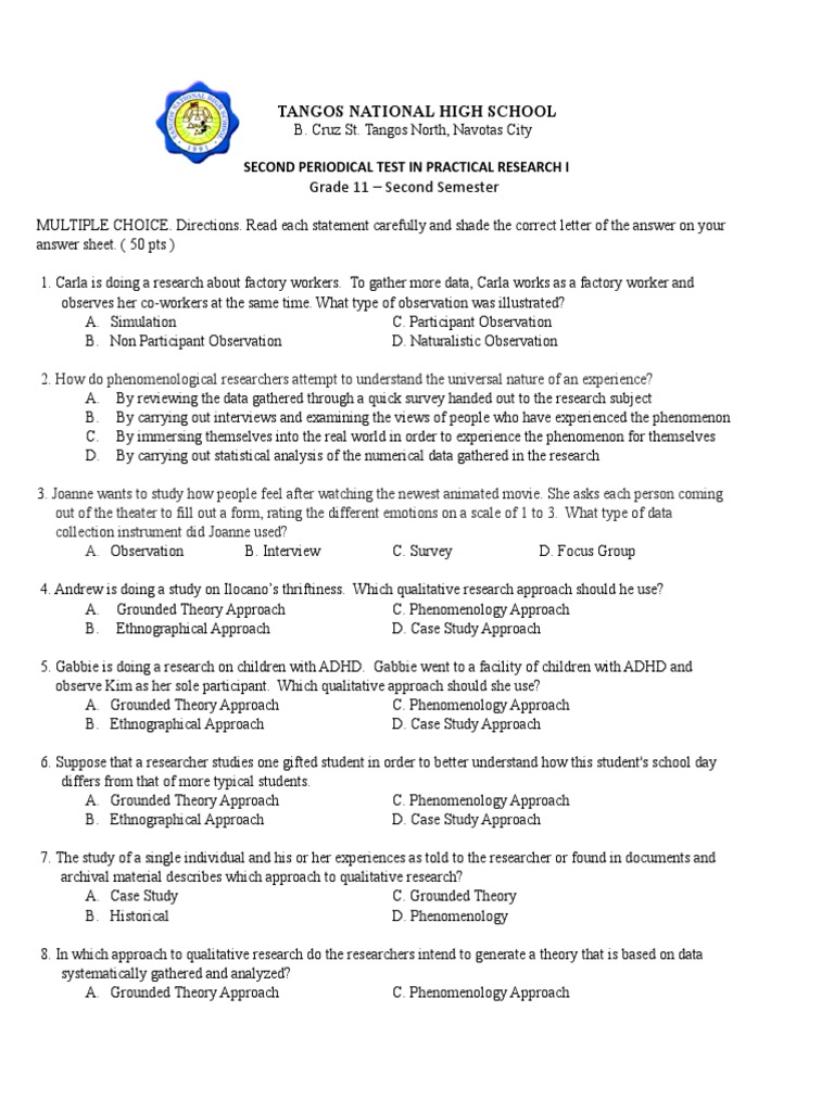 Exam Format With Logo | PDF | Qualitative Research | Ethnography