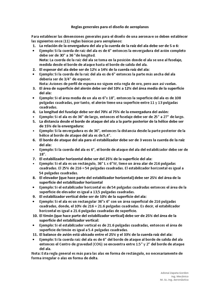 Reglas para el diseño de aeroplanos | PDF | Avión | Ala