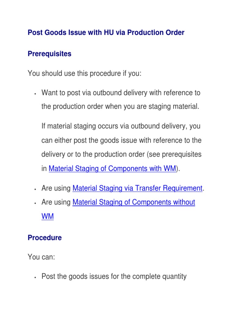 Post Goods Issue with Handling Units | PDF