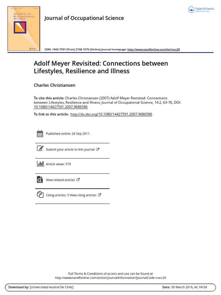 Adolf Meyer Revisited Connections Between PDF | Download Free PDF ...