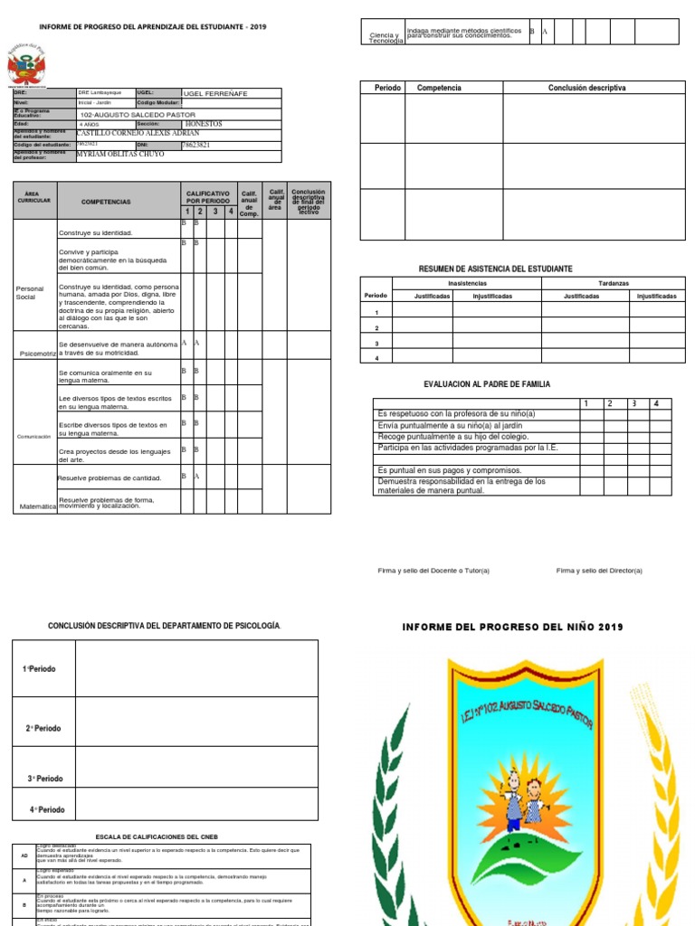 Informe de Progreso Del Aprendizaje Del Estudiante | Maestros | Sicología