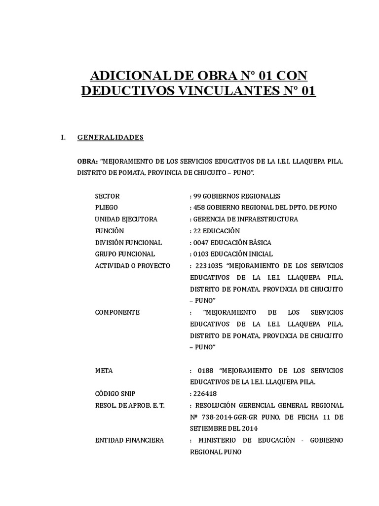 Informe de Adicional de Obra #01 | PDF | Hormigón | Presupuesto