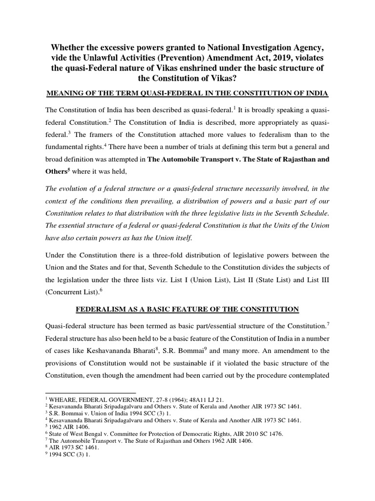 Meaning of The Term Quasi-Federal in The Constitution of India | PDF ...