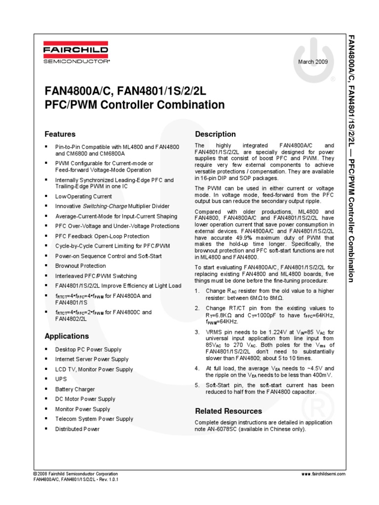FAN4800A/C, FAN4801/1S/2/2L PFC/PWM Controller Combination: Features Description | Download Free ...