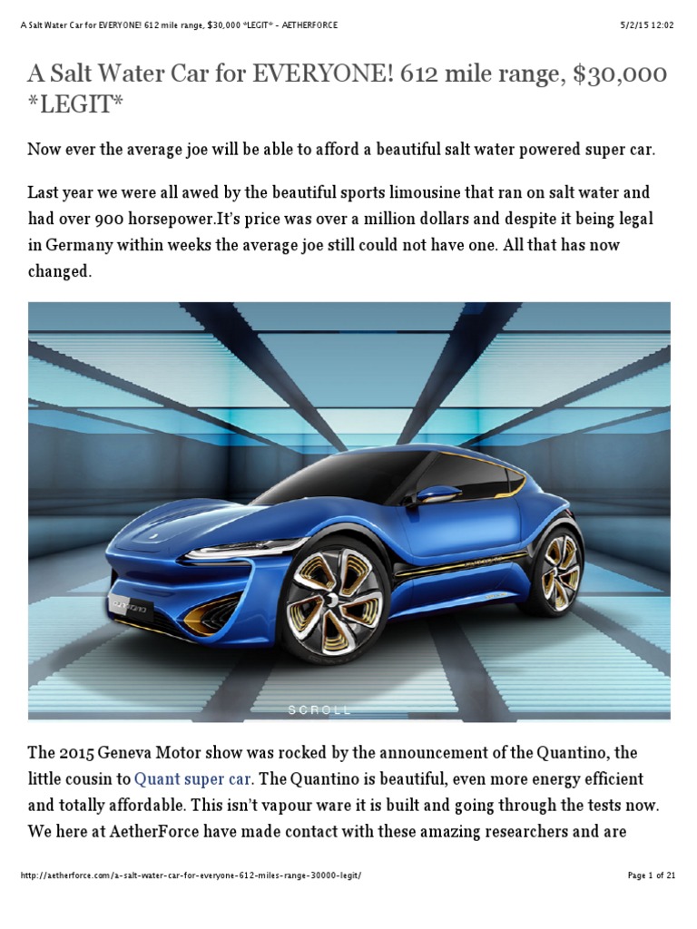 German Salt Water Powered Car | PDF | Sustainable Technologies | Nature
