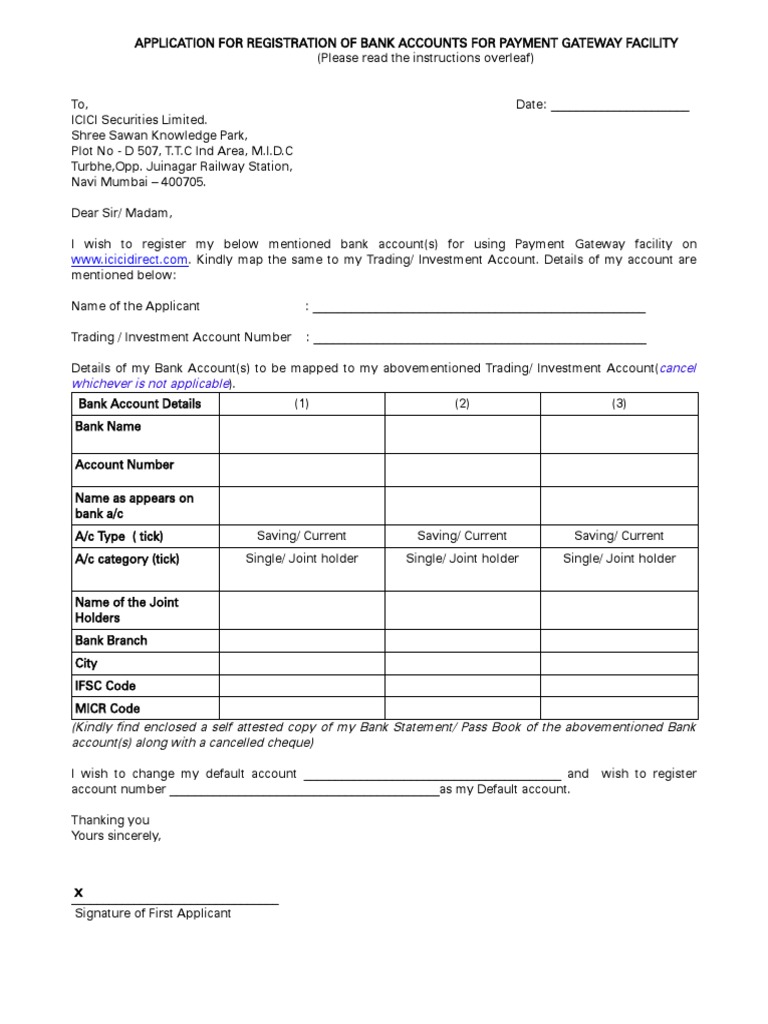Bank Account Registration for ICICI Payment Gateway | PDF | Payments ...