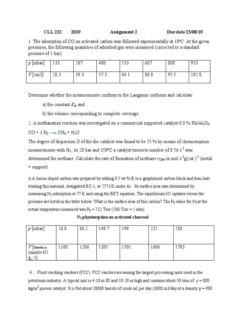 P Mbar V cm3 CLL 222 2019 Assignment 2 Due Date 23 08 19 PDF